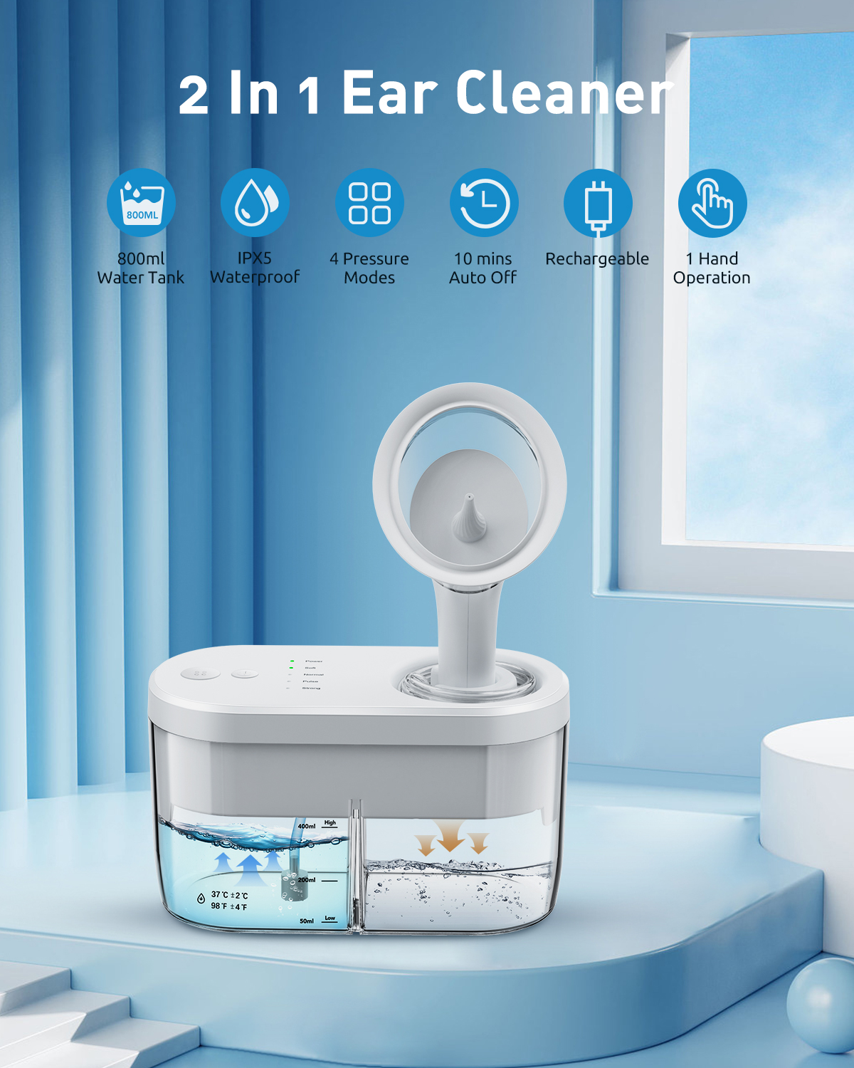 Nettoyeur d'oreille électrique à eau, lavage des oreilles, 4 niveaux de ...